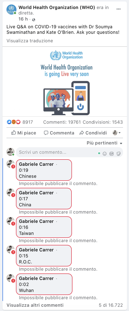 Vietato scrivere Taiwan. La censura (pro Cina) dell’Oms su Facebook - Formiche.net